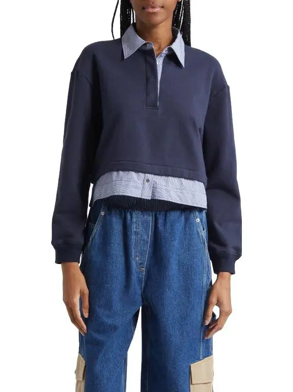 3.1 Phillip Lim Mixed Media Cropped Sweatshirt - Midnight- Midnight Multi