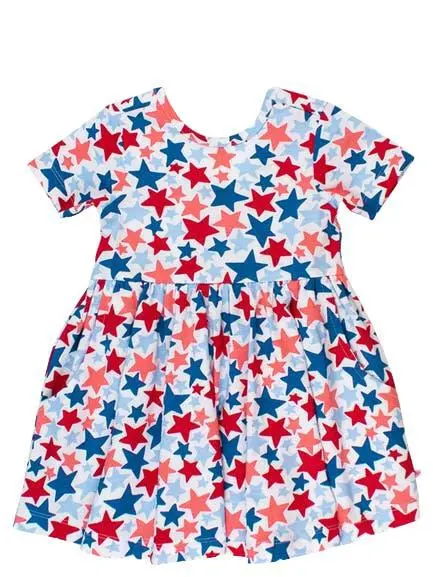 RUFFLEBUTTS Knit Short Sleeve Twirl Dress - Star-spangled