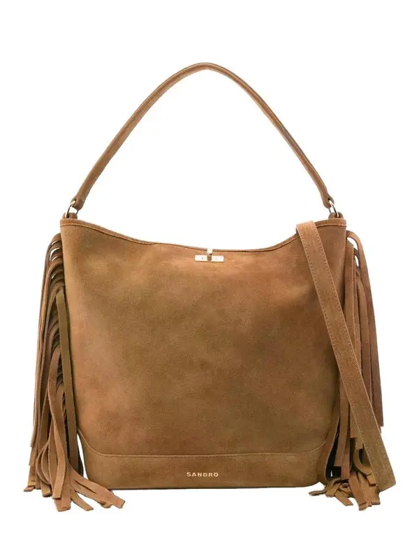 Sandro Fringe Suede Tote - Brown