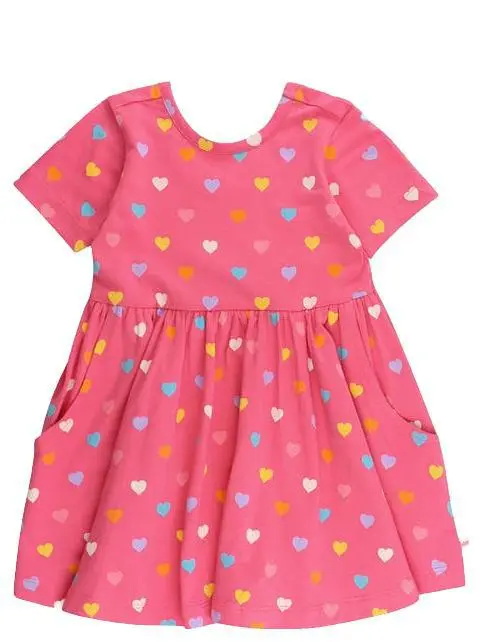 RUFFLEBUTTS Knit Short Sleeve Twirl Dress - Colorful Hearts