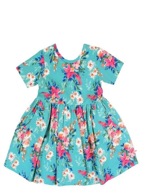 RUFFLEBUTTS Knit Short Sleeve Twirl Dress - Fancy Me Floral