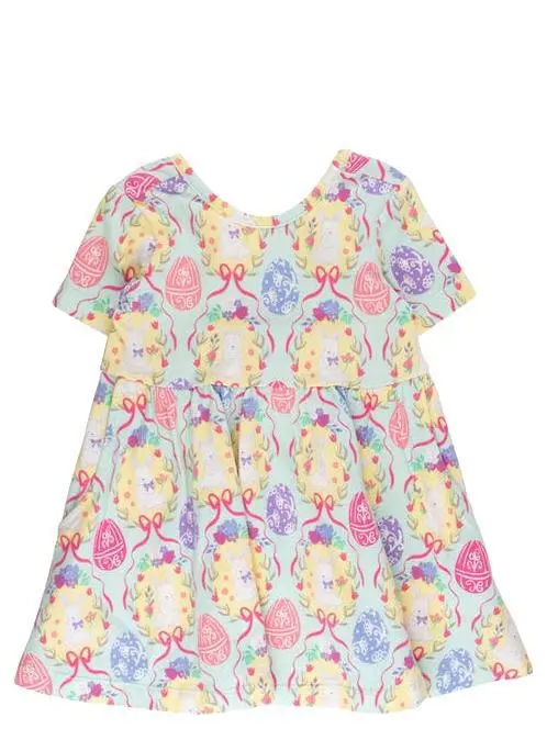 RUFFLEBUTTS Knit Short Sleeve Twirl Dress - Bunnies In Bloom