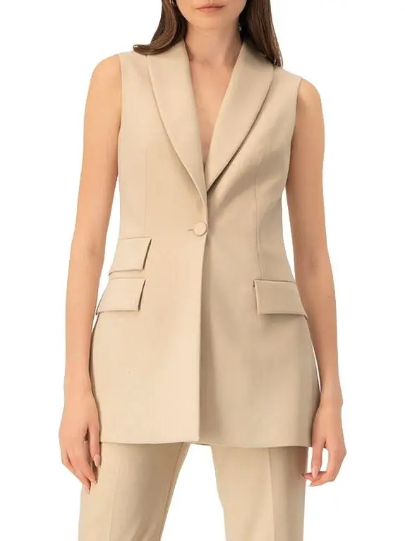 IVONNE Tailored Vest With Lapel Collar - Beige
