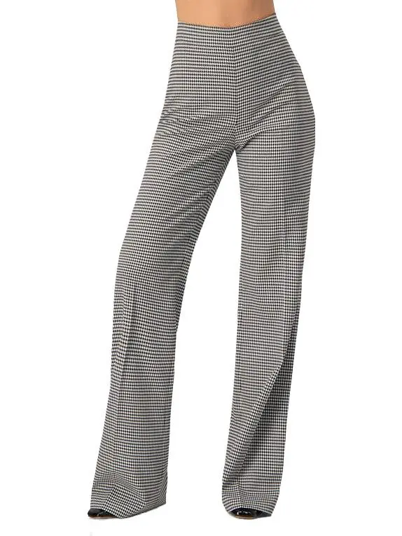 IVONNE Houndstooth Tailored Trousers - Black
