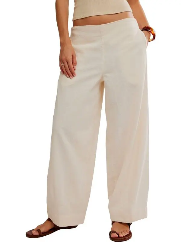 Free People Demi Wide-leg Linen-blend Pants - Tea Cookie