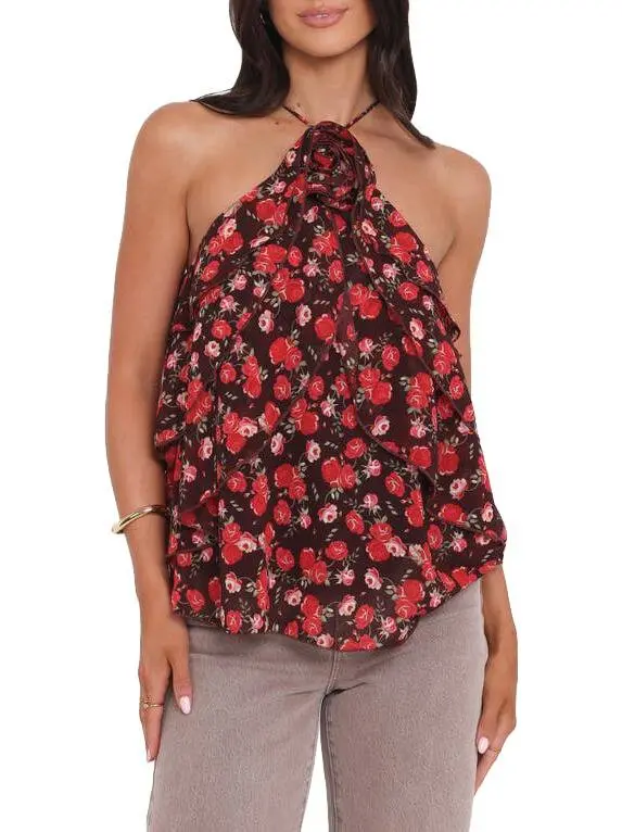PETAL & PUP Sleeveless Chiffon Top - Brown Floral