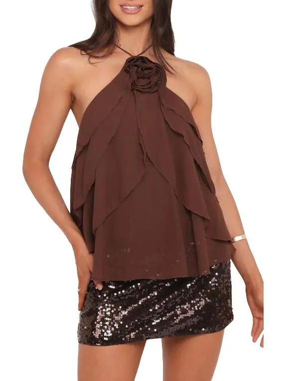 PETAL & PUP Sleeveless Chiffon Top - Brown