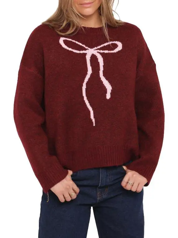 PETAL & PUP Kaori Bow Sweater - Burgundy