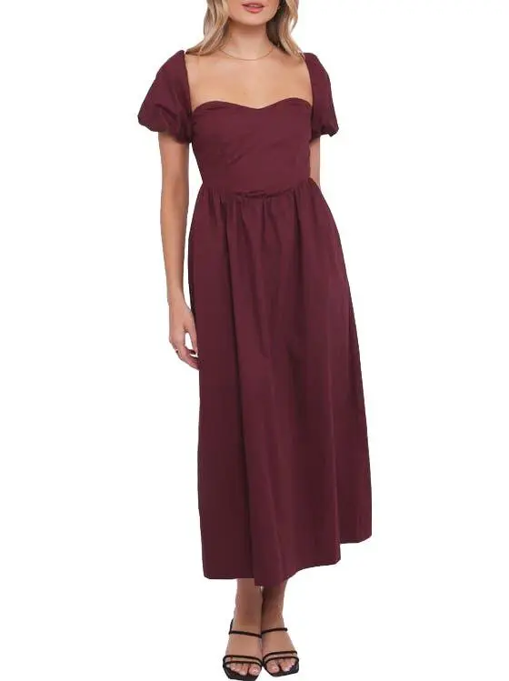 PETAL & PUP Remira Puff Sleeve Midi Dress - Cherry