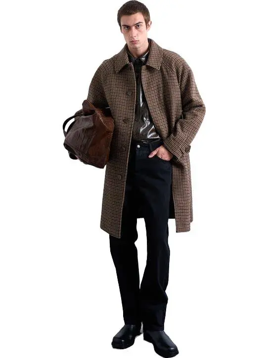Topman Oversized Checked Overcoat - Brown