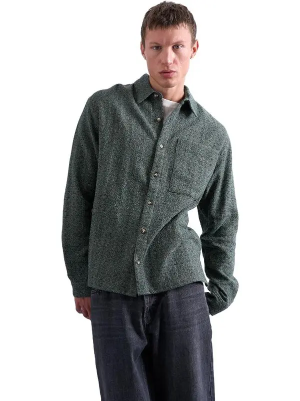 Topman Marl Textured Cotton Button-up Shirt - Green