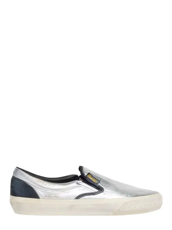 Golden Goose Laminated Leather Slip-on Sneakers - Silver/black