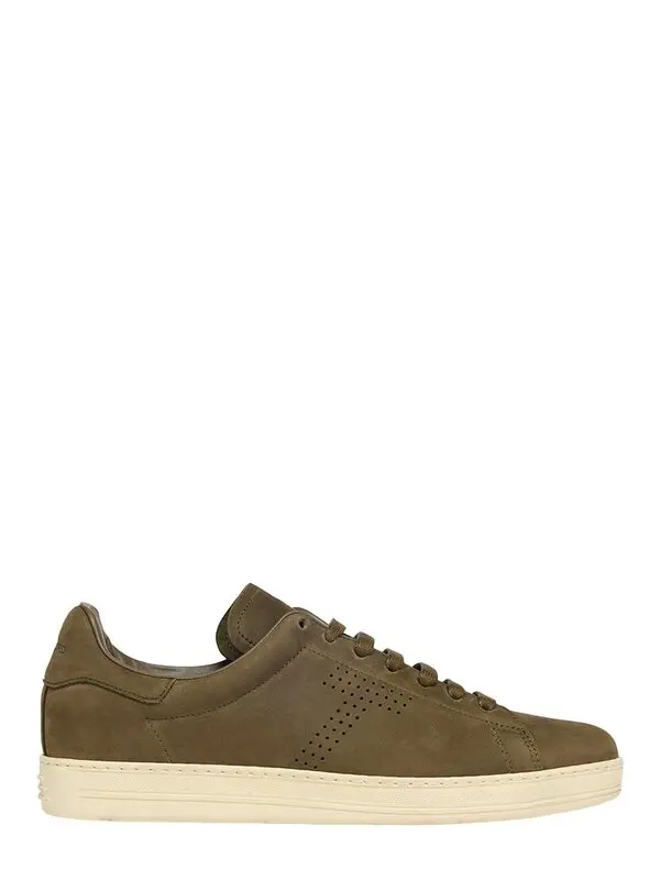 TOM FORD Warwick Nubuck Leather Sneakers - Olive/cream
