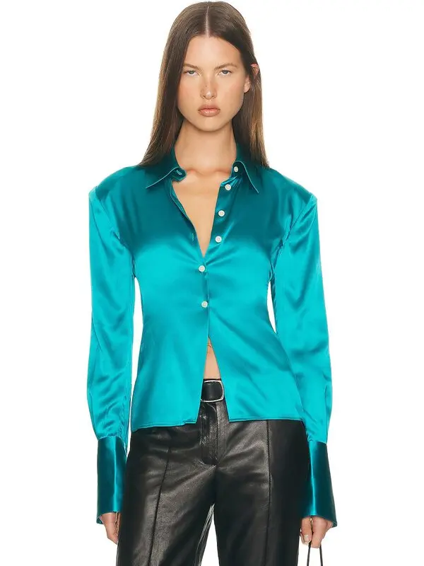 HELSA Silk Charmeuse Shirt - Cerulean Blue