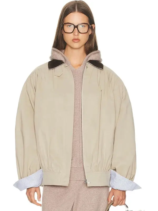 HELSA Shirred Bomber Jacket With Corduroy Collar - Sandstone