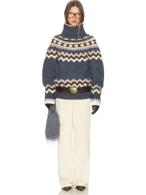 HELSA Asta Fairisle Sweater - Denim Multi