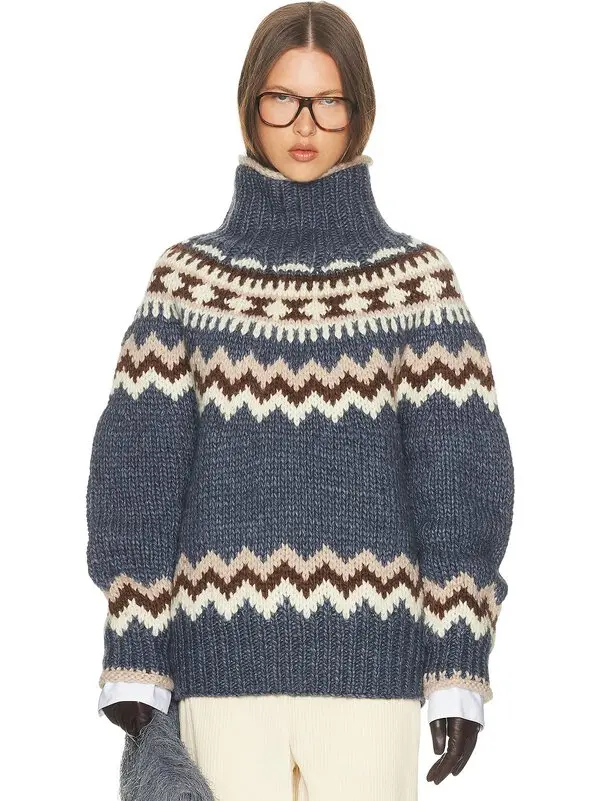 HELSA Asta Fairisle Sweater - Denim Multi