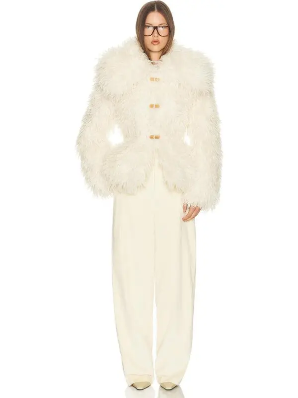HELSA Faux Shearling Jacket With Dramatic Collar - Ivory