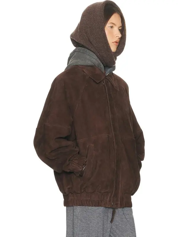 HELSA Oversized Suede Bomber - Dark Brown