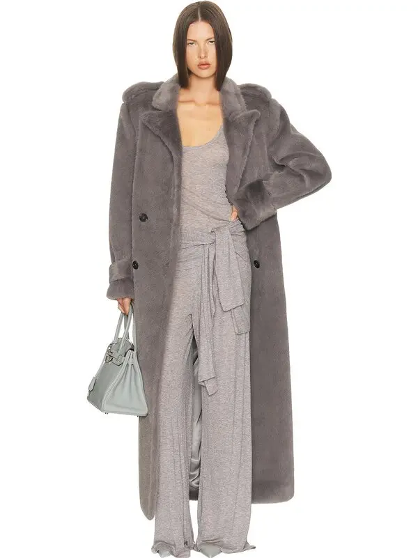 HELSA Faux Fur Long Trench - Smoke