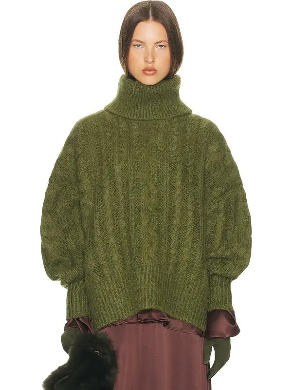 HELSA Claudiya Cable Turtleneck - Forest Green
