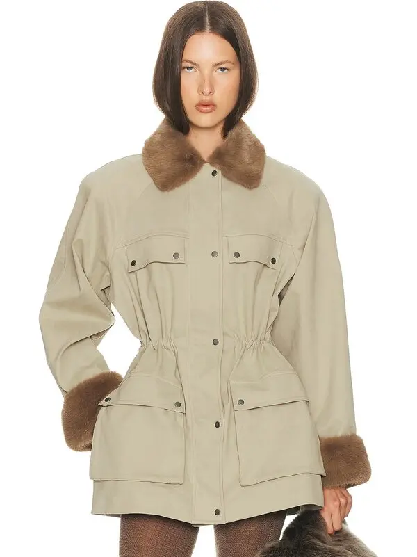 HELSA The Balmoral Jacket With Faux Fur Trim - Khaki