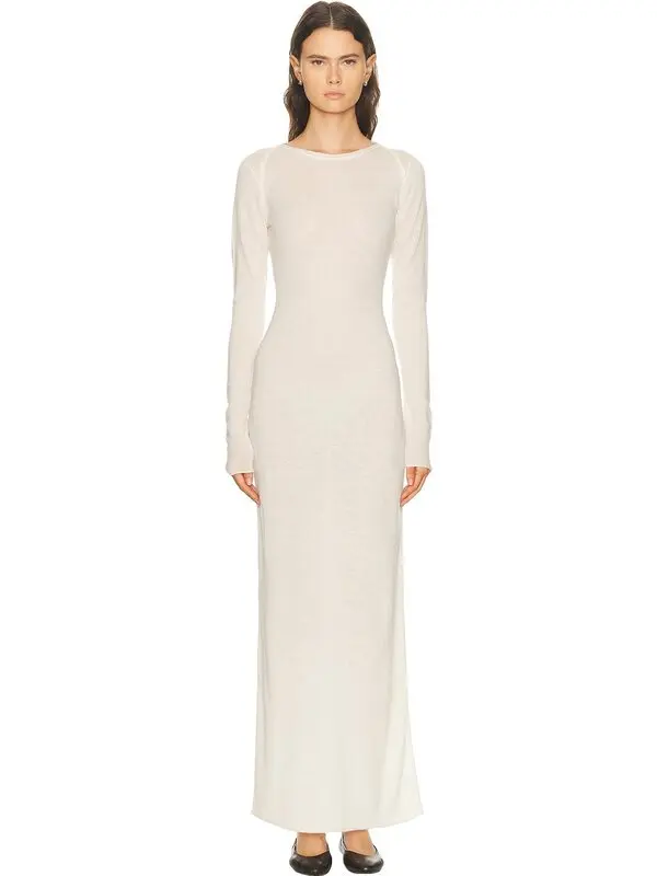 SKIMS Sheer Cashmere Long Sleeve Maxi Dress - Egret
