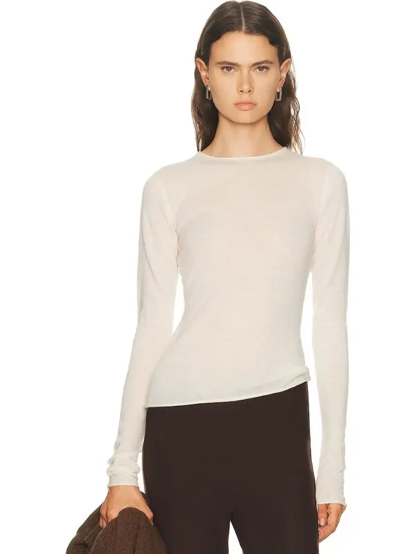 SKIMS Sheer Cashmere Long Sleeve Top - Egret