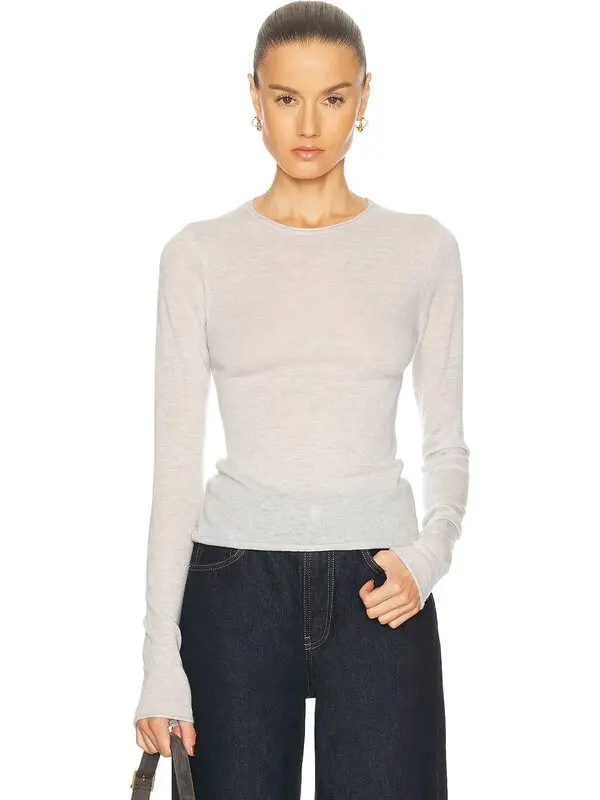 SKIMS Sheer Cashmere Long Sleeve Top - Light Heather Grey