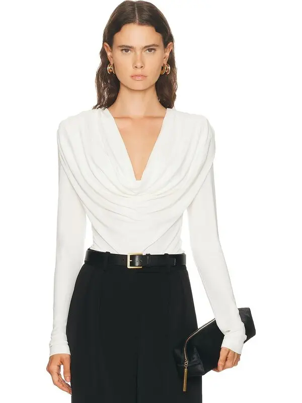 Wardrobe.NYC Evening Cowl Neck Top - White