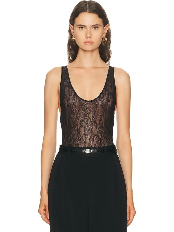 Wardrobe.NYC Lace Tank Bodysuit - Black & Silver