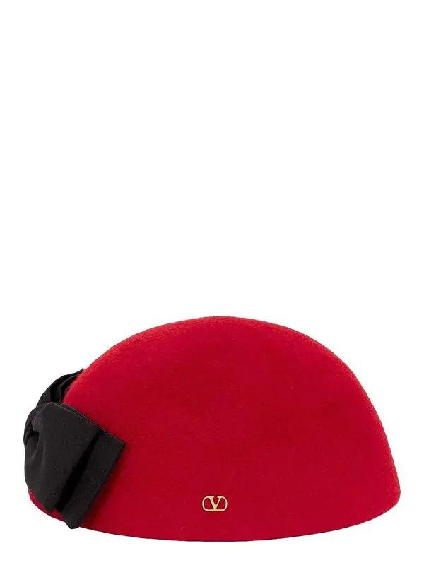 Valentino Garavani Vlogo Signature Beret - Rosso, Nero, & Antique Brass