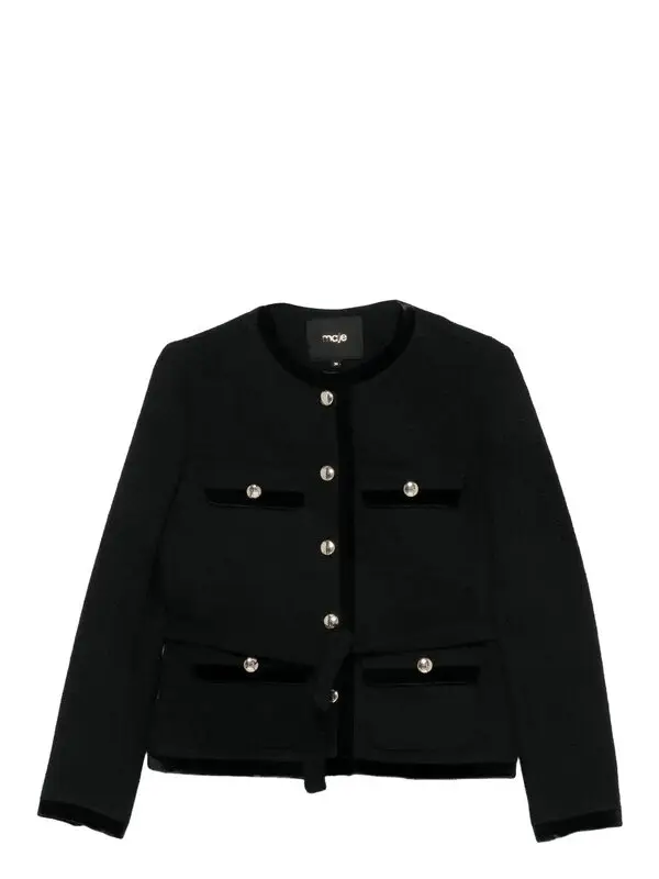 Maje Velvet-trim Belted Jacket - Black