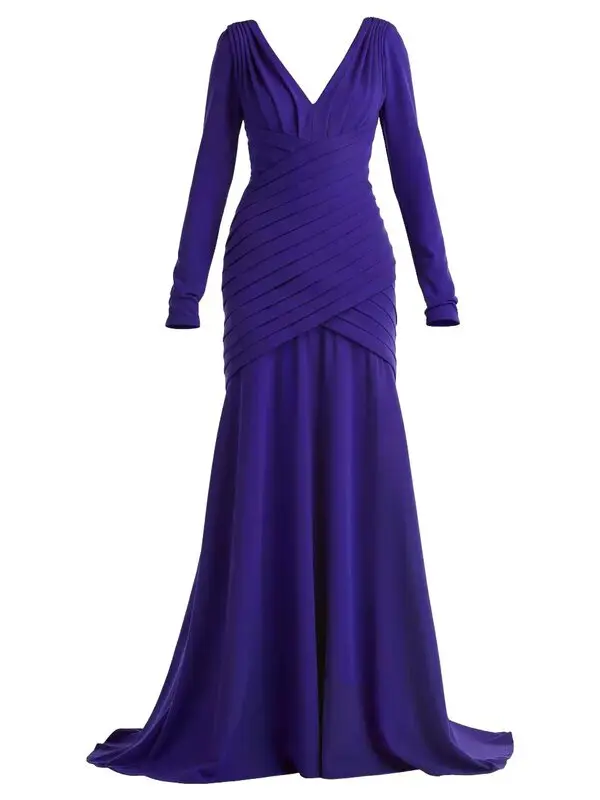 Tadashi Shoji Long-sleeve Pleated Maxi Dress - Purple