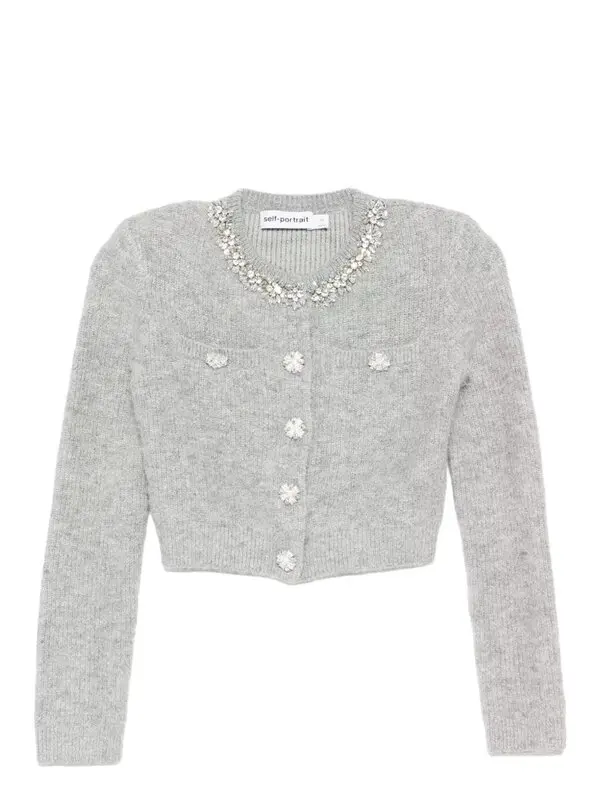 SELF-PORTRAIT Crystal-embellished Cardigan - Grey