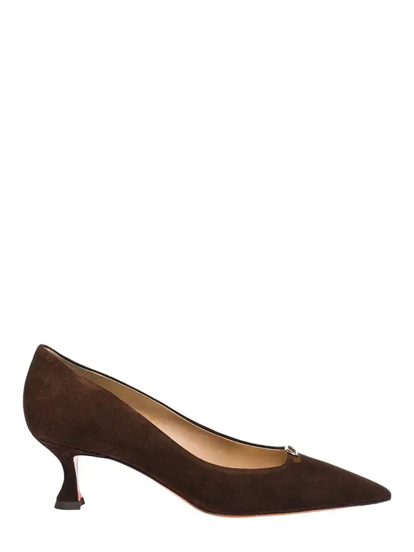 Santoni 55mm Sabine Suede Buckle Pumps - Brown