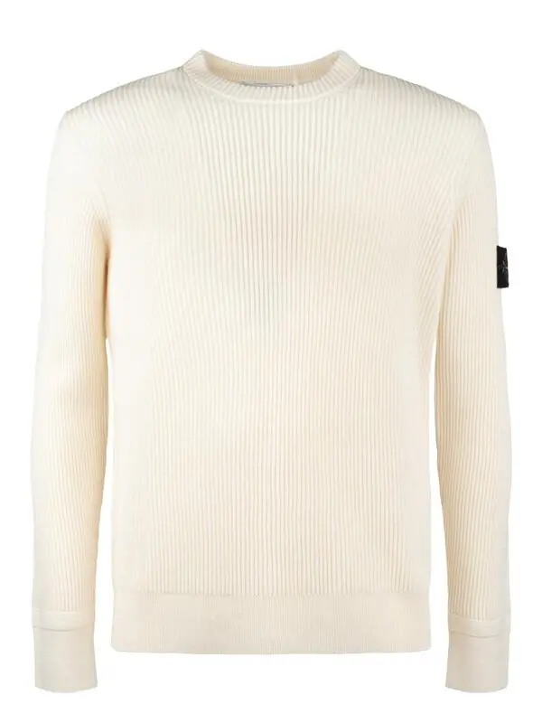 Stone Island Crew-neck Ribbed Wool Sweater - White