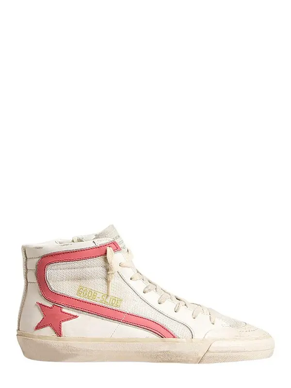 Golden Goose Slide Leather Mesh Mid-top Sneakers - White/ice/red