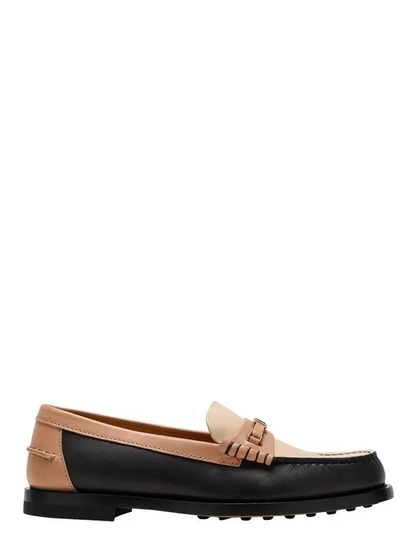 TOD'S Colorblock Leather Chain Loafers - Nero/naturale