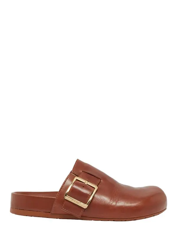 Loewe Leather Buckle Mules - Rust