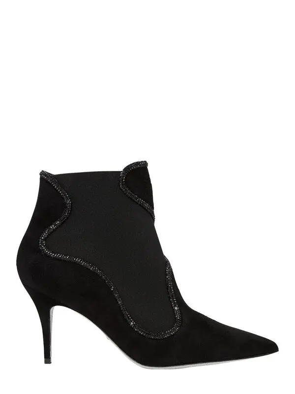 Rene Caovilla 80mm Embellished Suede Booties - Black