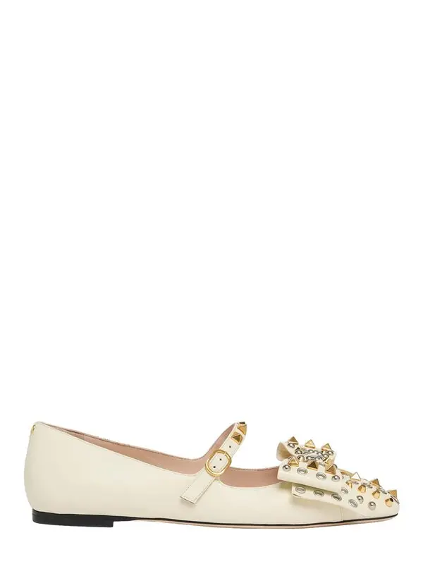Valentino Garavani Bowow Leather Ballerina Flats - Ivory