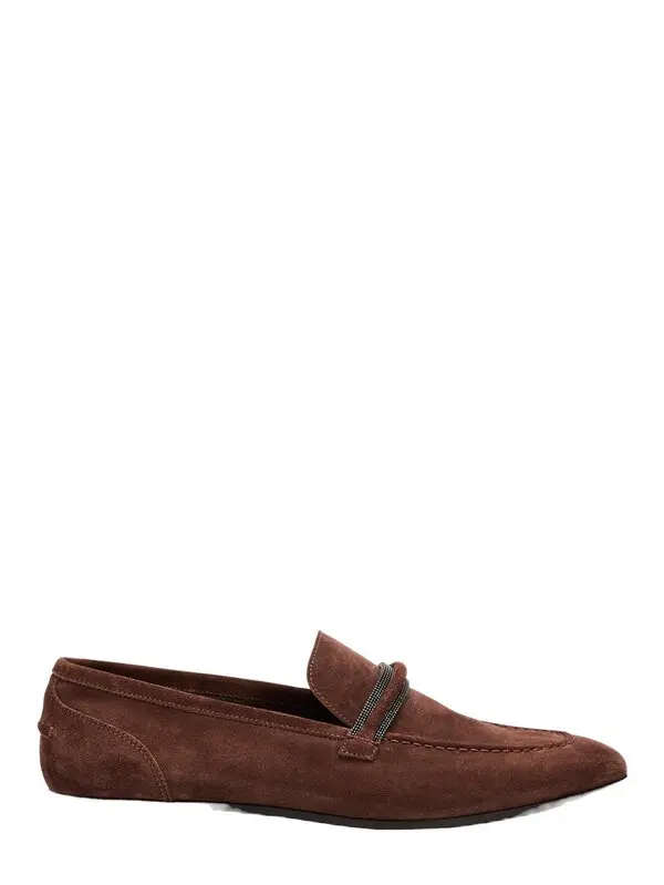Brunello Cucinelli Suede Monili Strap Loafers - Burgundy