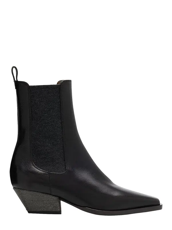 Brunello Cucinelli Leather Wool Western Chelsea Booties - Black