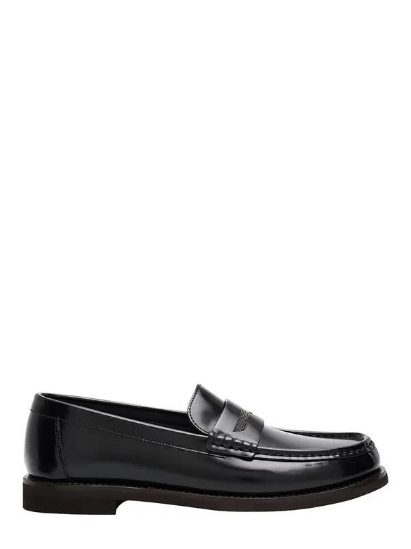 Brunello Cucinelli Leather Monili Penny Loafers - Black