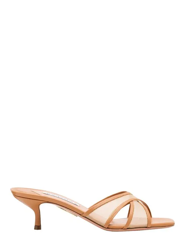 AQUAZZURA Divine Leather Mesh Crisscross Mule Sandals - Light Caramel
