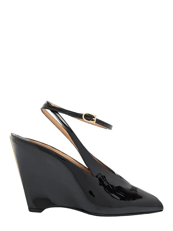 FERRAGAMO 95mm Arcadia Patent Wedge Sandals - Black