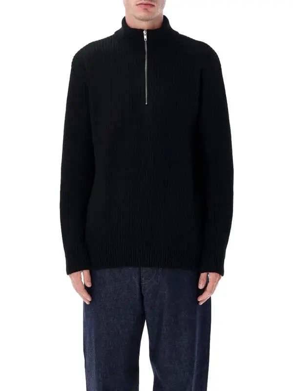 Colorful Standard Recycled Merino Wool Quarter Zip Sweater - Deep Black