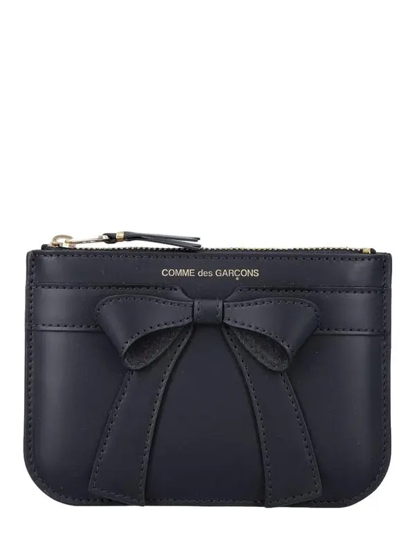 Comme Des Garçons Small Leather Pouch With Bow Appliqu - Black