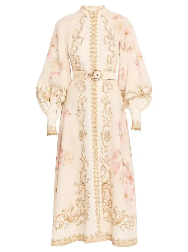 Zimmermann Buttoned Linen Midi Shirtdress - Cream Peony